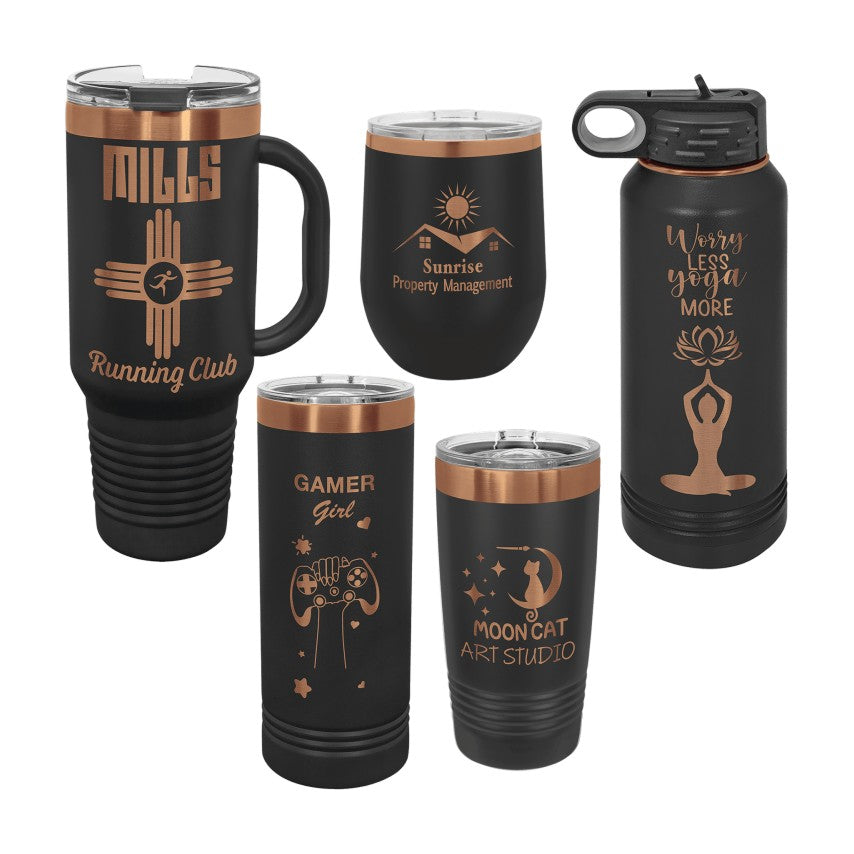 BLACK/ROSE GOLD ION-PLATED DRINKWARE | Lazer Ladies